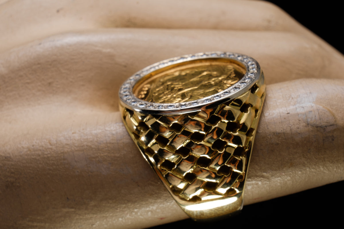 18ct Gold and Diamond Half Sovereign Ring. SOLD – Sue Todd Antiques